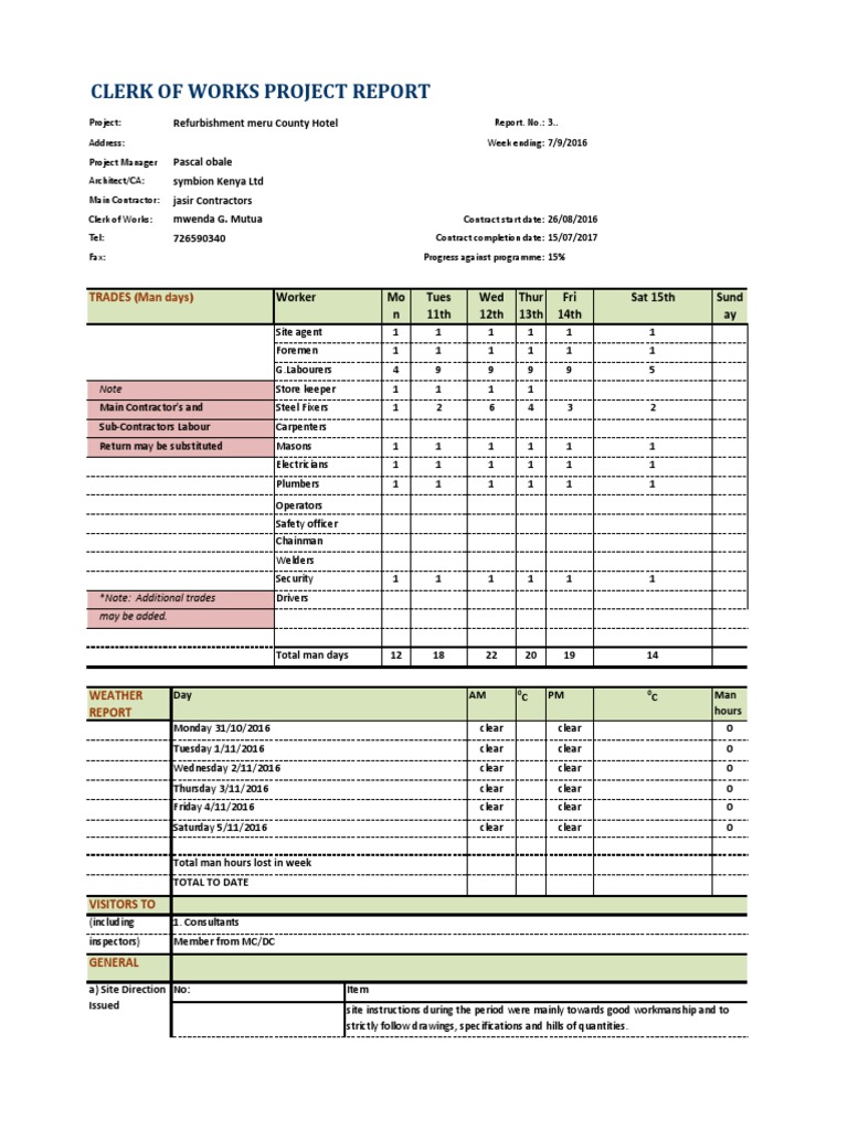 Clerk of Works Report 3 | PDF | Engineering | Business