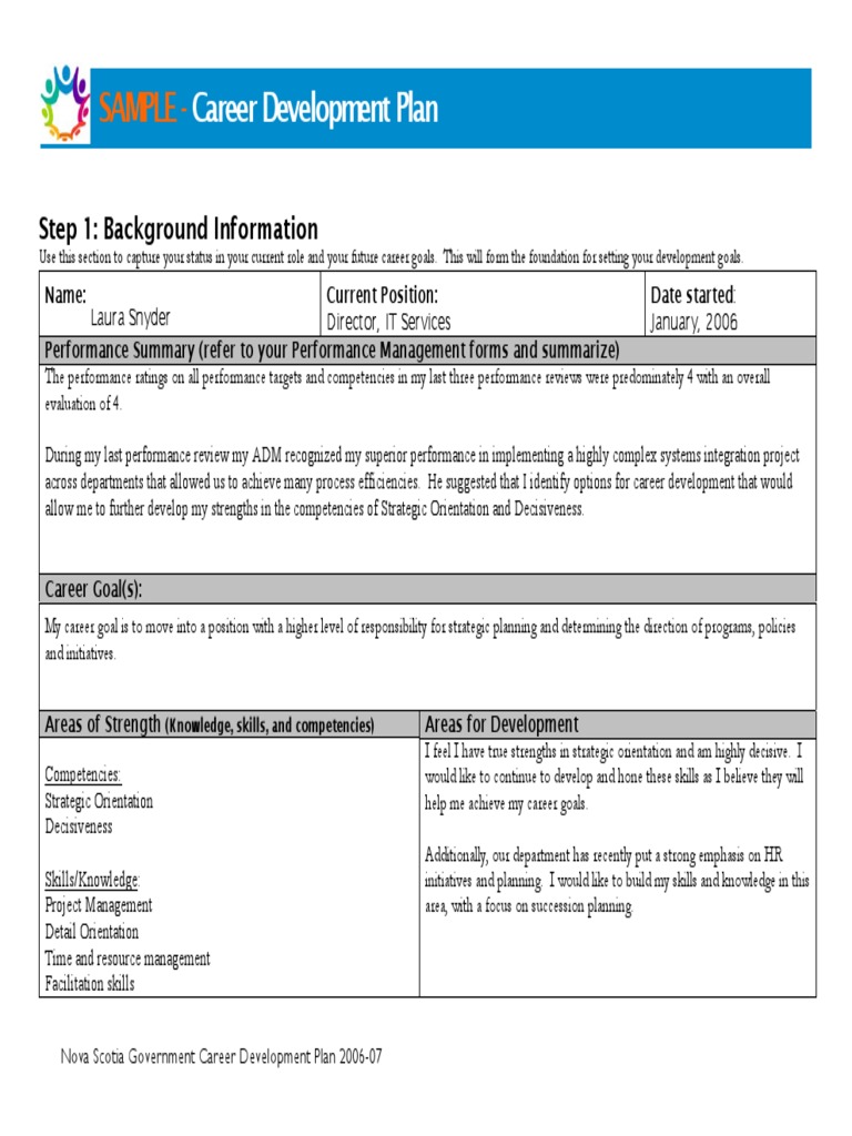 Career Development Plan Sample 1 | Goal | Strategic Planning | Free 30 ...