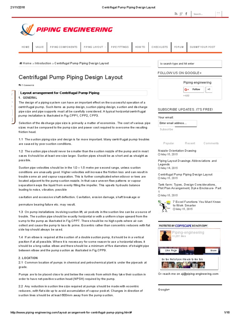 Centrifugal Pump Piping Design Layout | PDF | Pump | Pipe (Fluid ...