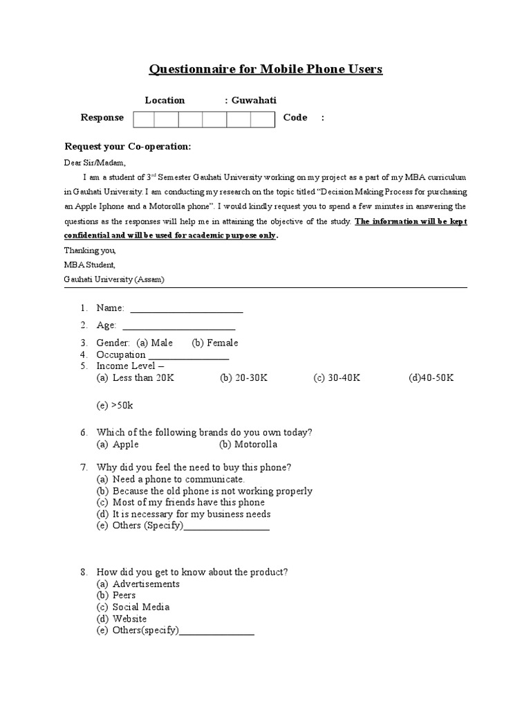 Questionnaire For Mobile Phone Users-1 | PDF | Websites | Master Of ...