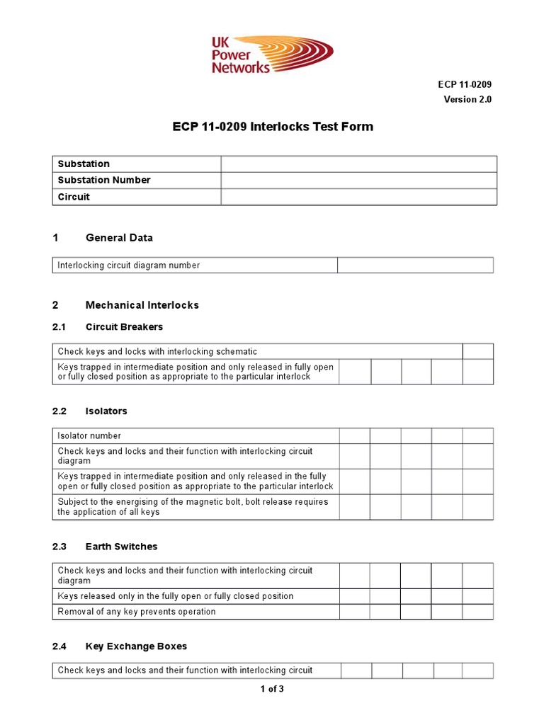 ECP 11-0209 Interlocks Test Form: 1 General Data | PDF | Switch ...