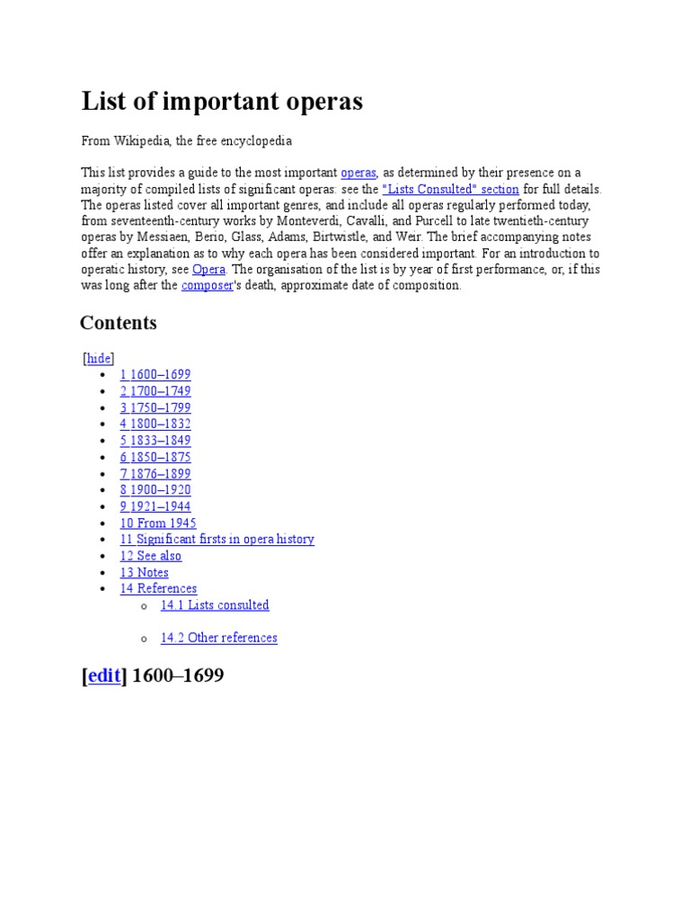 List of Important Operas | PDF | Giuseppe Verdi | Opera