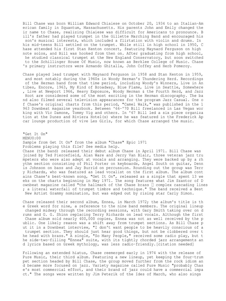 Bill Chase | PDF | Jazz Musicians | African American Music