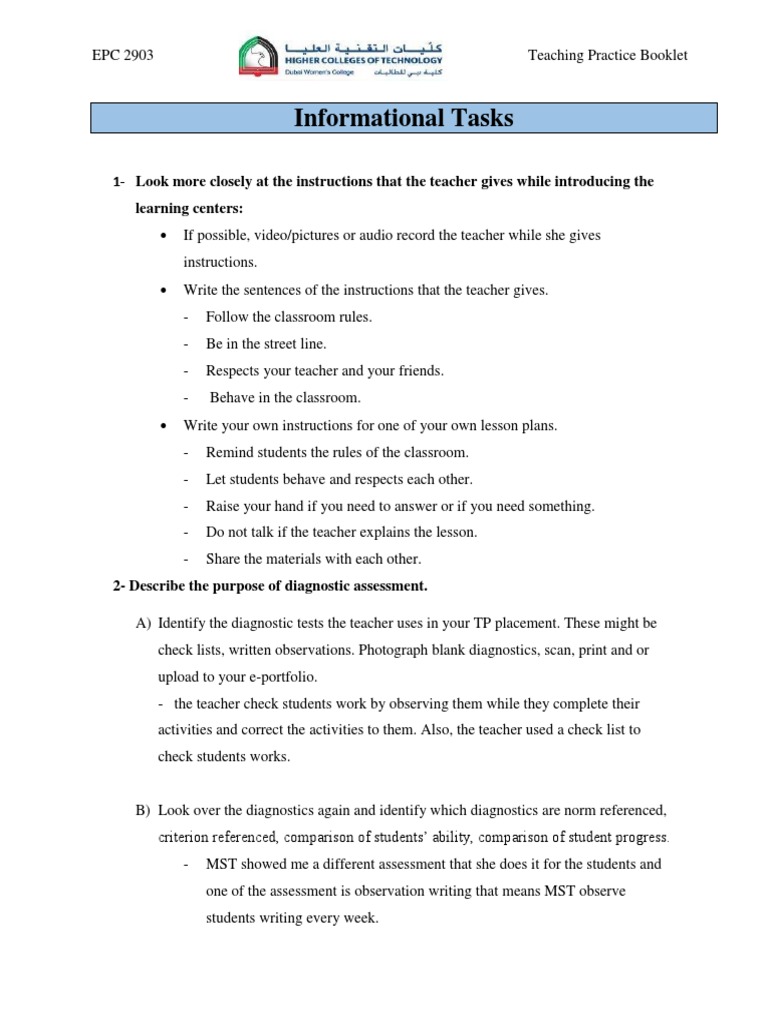 Information Task | PDF | Classroom Management | Classroom