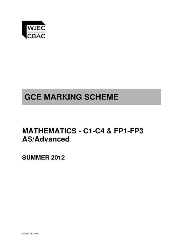 Summer 2012 WJEC Maths Mark Scheme | PDF | Quadratic Equation ...