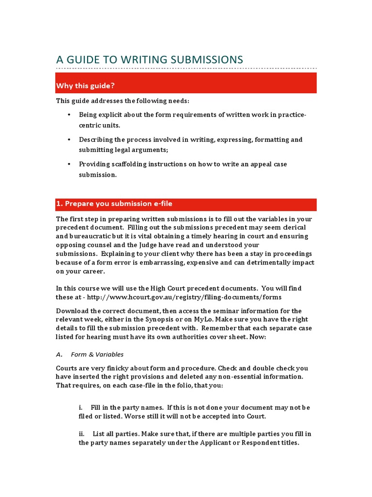Guide to Writing Legal Submissions | PDF | Argument | Precedent