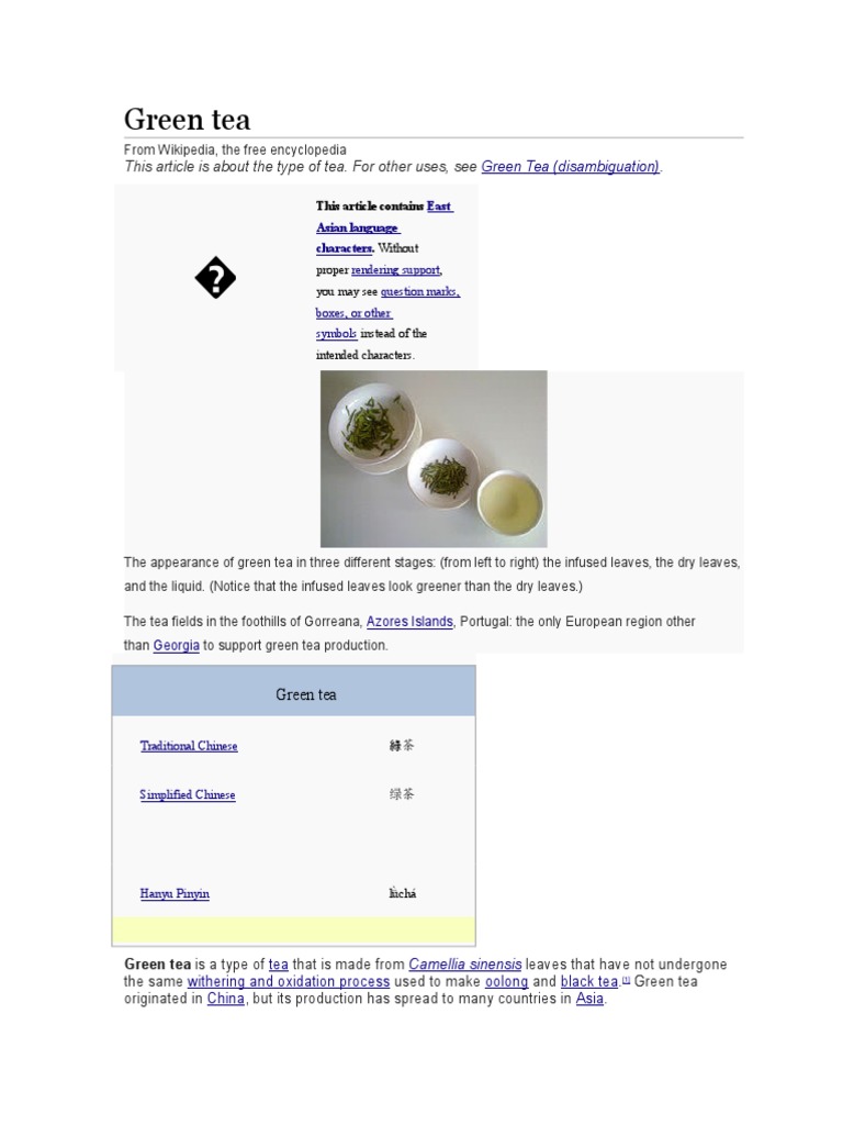 Green Tea: This Article Is About The Type of Tea. For Other Uses, See ...