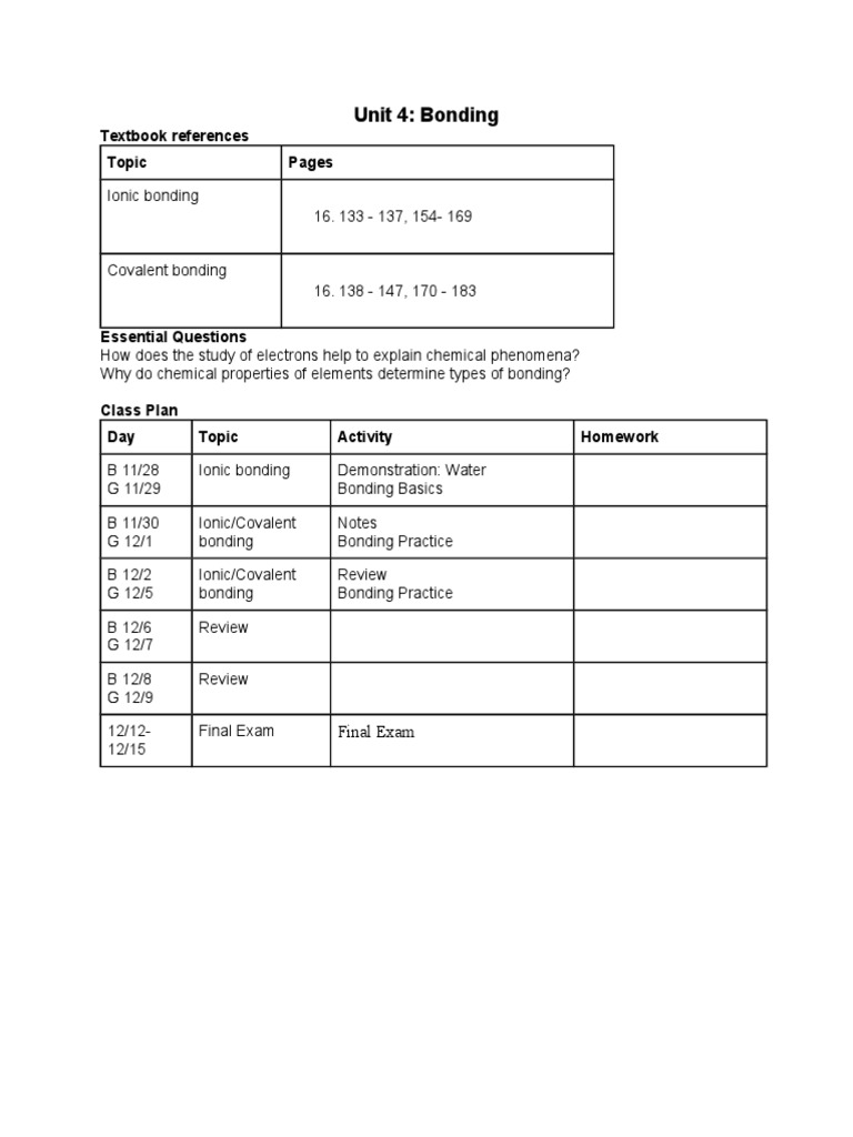 Unit 4 Bonding Calendar Shortened | PDF | Art