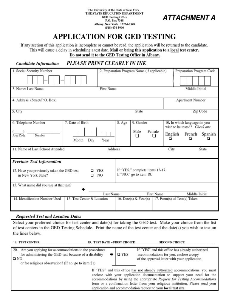 Application For GED Testing | PDF | General Educational Development ...