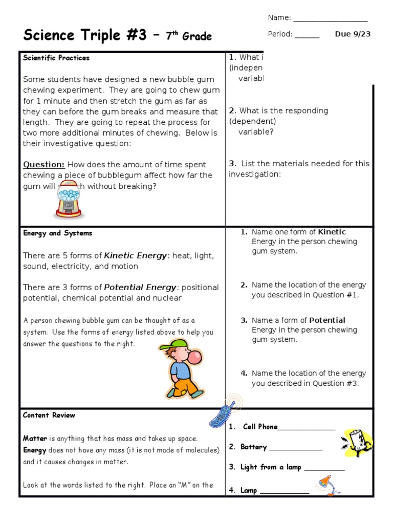 Science Triple 7th Grade Week 3 | PDF | Matter | Science