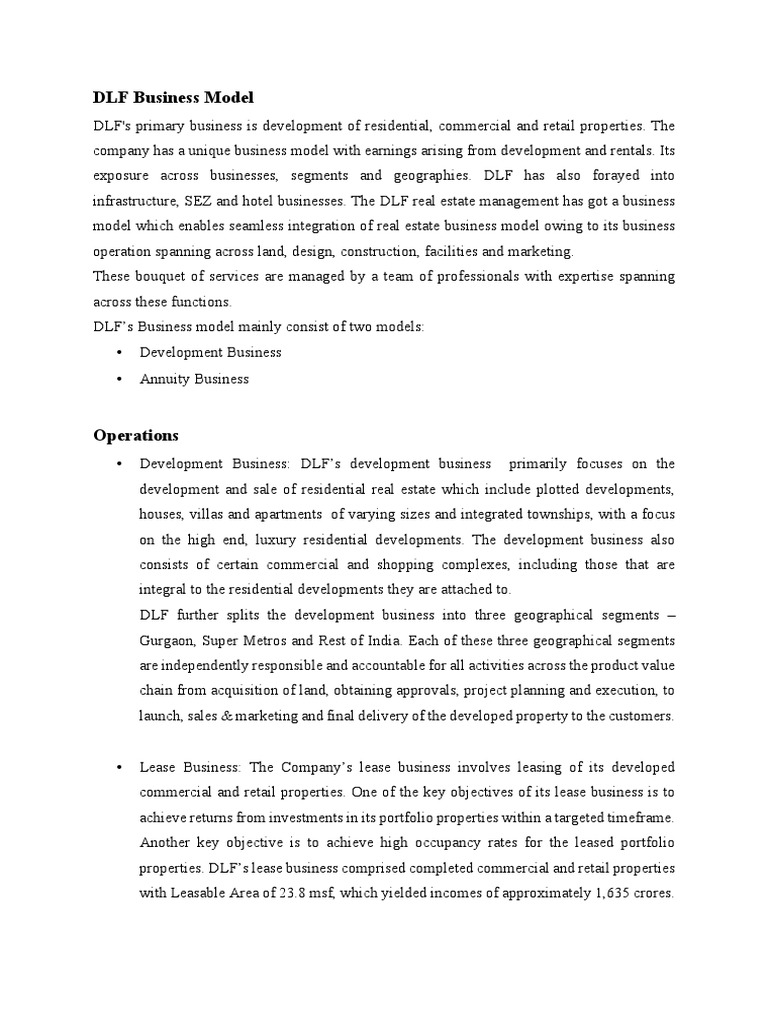 DLF Business Model | Download Free PDF | Marketing | Sales