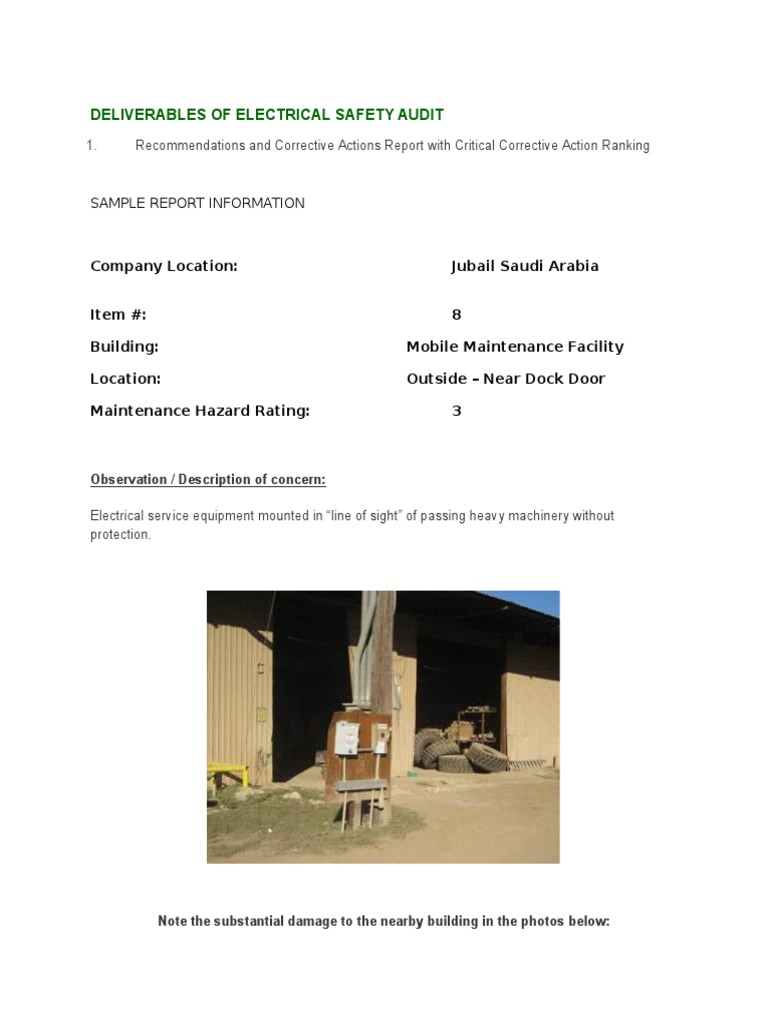 Deliverables of Electrical Safety Audit | PDF