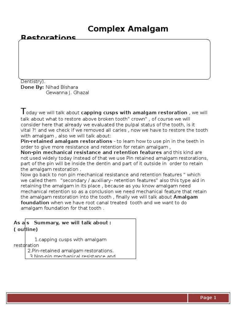 Docslide - Us - Capping Cusps With Amalgamlast Edidocx | PDF