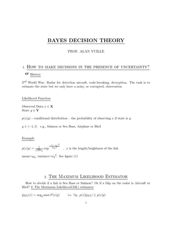 Bayes Decision Theory: How To Make Decisions in The Presence of Uncertainty? | PDF | Statistical ...
