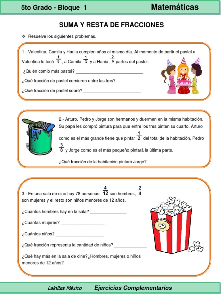 Suma y Resta de Fracciones Primaria | PDF