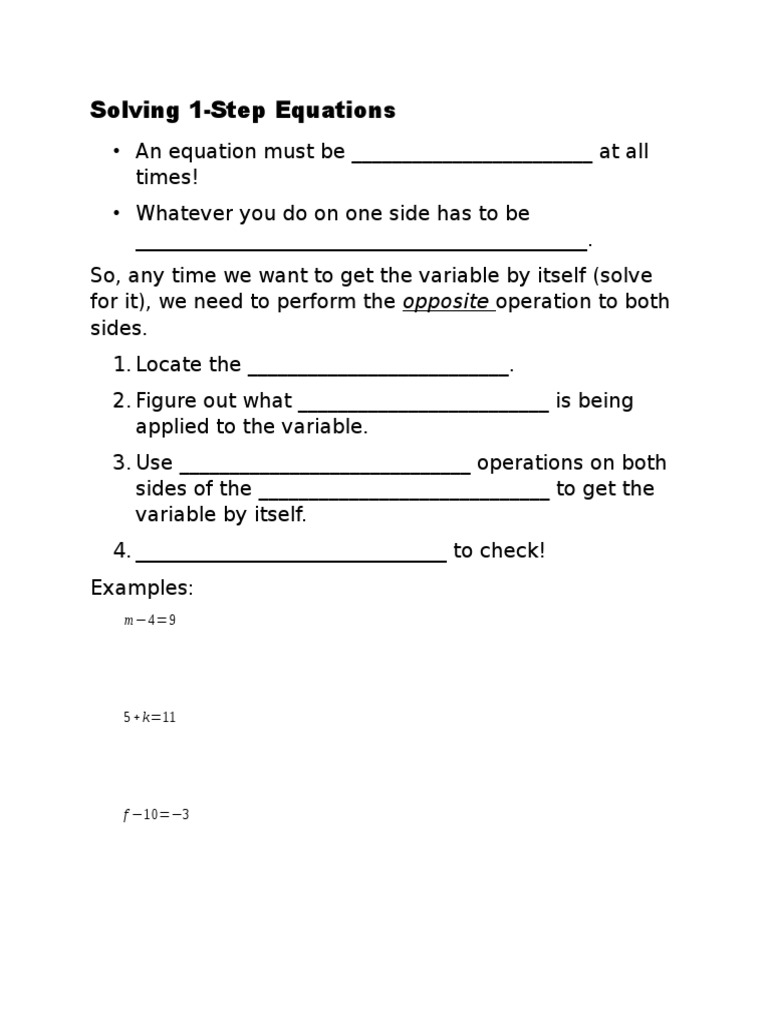Solving 1-Step Equations Guided Notes Basic | PDF | Teaching Methods ...