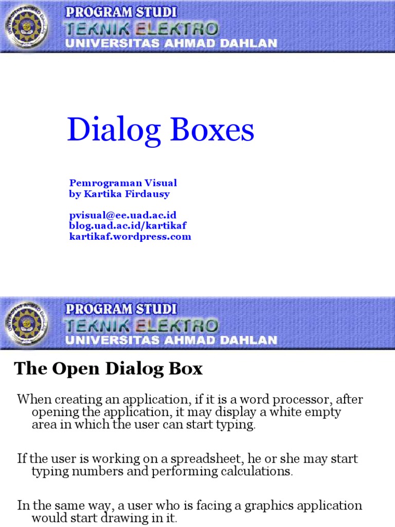 Dialog Boxes: Pemrograman Visual by Kartika Firdausy Pvisual@ee - Uad ...