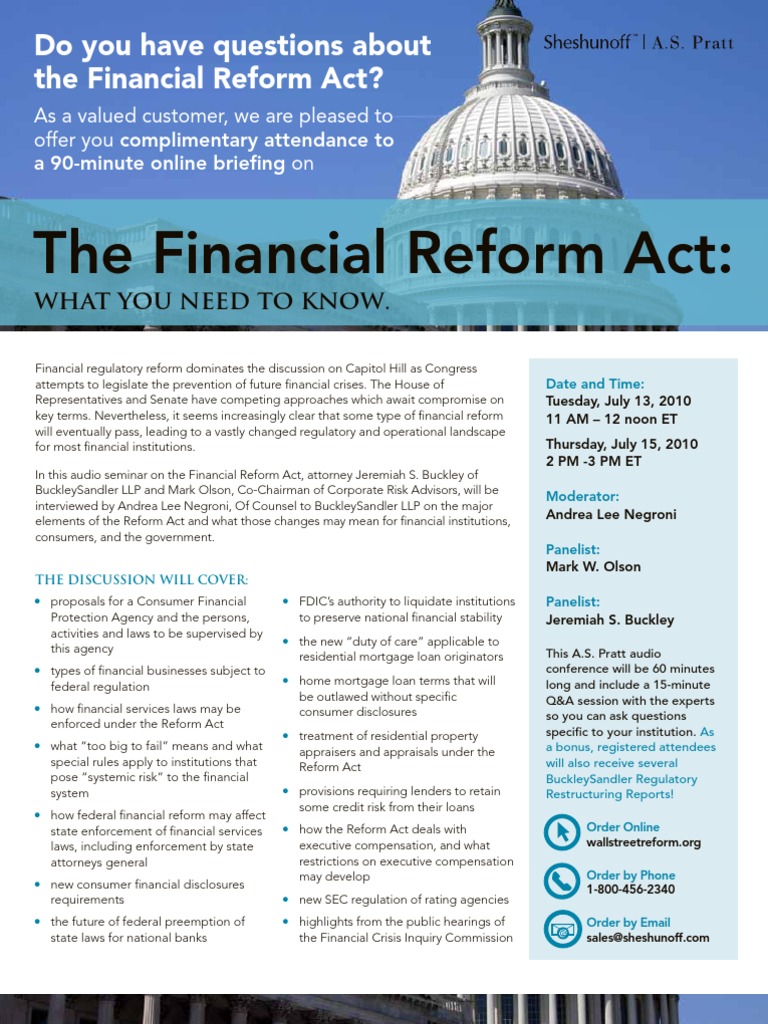Do You Have Questions About The Financial Reform Act? | PDF