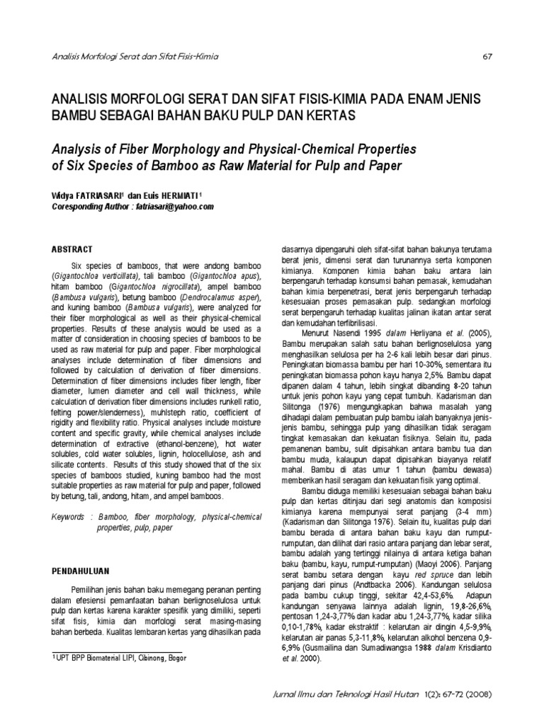 Analisis Morfologi Serat Dan Sifat Fisis-Kimia Pada Enam Jenis Bambu ...