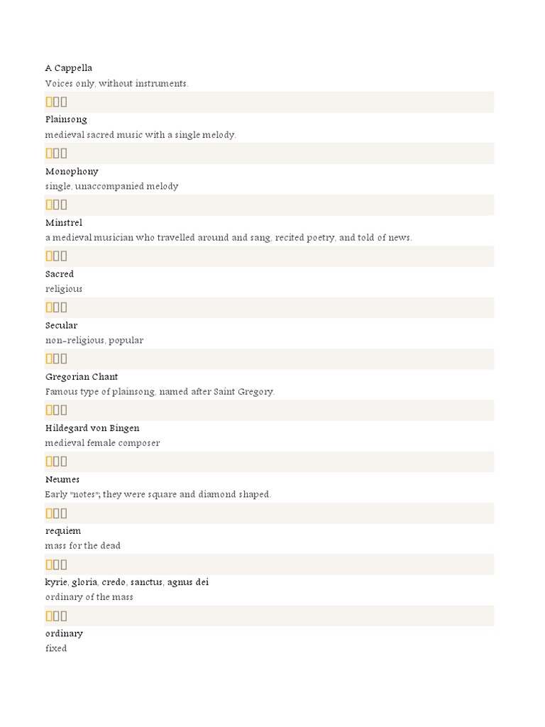 Middle Age and Renaissance Music Vocabulary | PDF | Gregorian Chant ...
