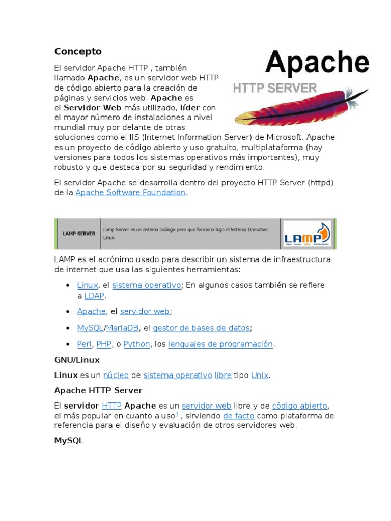 Concepto, Caracteristicas y Versiones de APACHE | PDF | Servidor HTTP Apache | Php