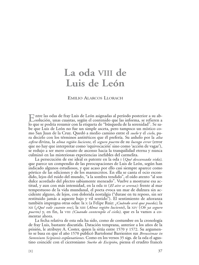 Oda VIII de Fray Luis de León | PDF | Comillas | Poesía