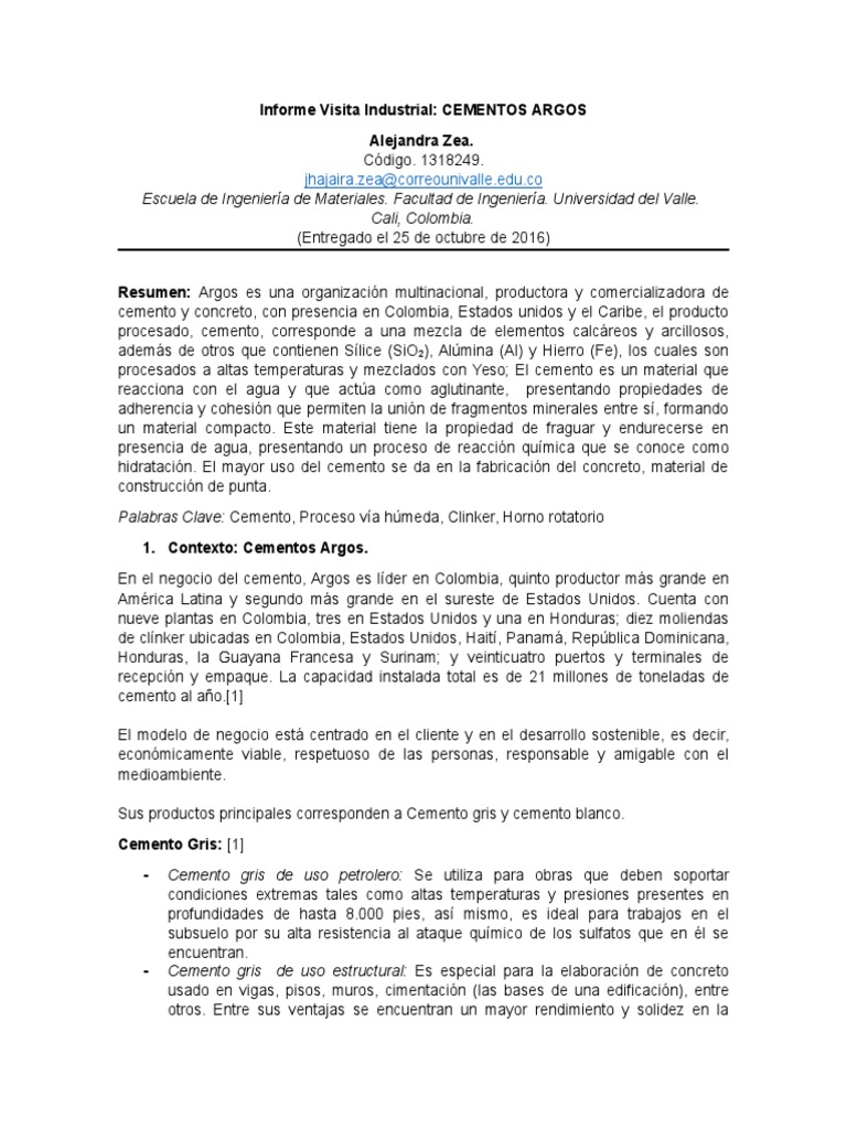 Informe. Argos | PDF | Arcilla | Cemento