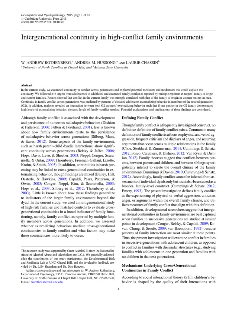 Intergenerational Patterns of Family Conflict: The Role of ...