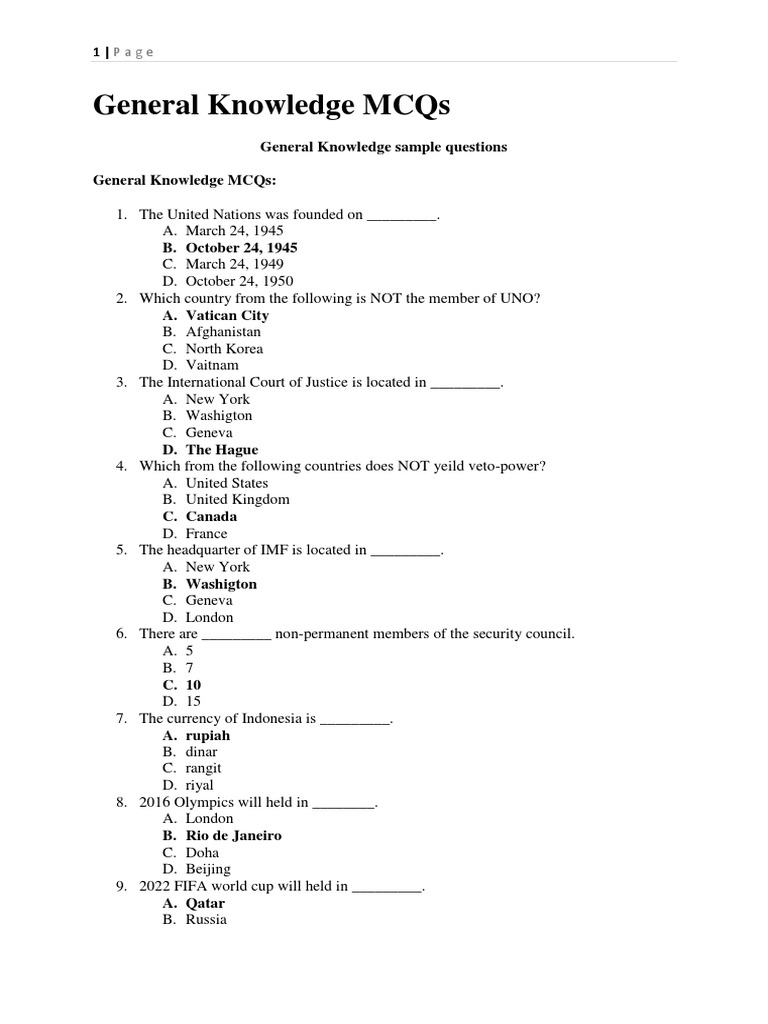 General Knowledge MCQs | PDF | Spacecraft | United Nations