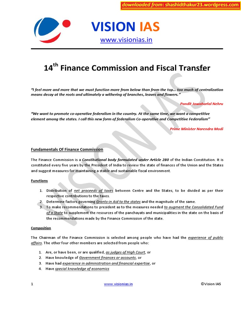 14th Finance Commission PDF | PDF | Economies | Finance (General)