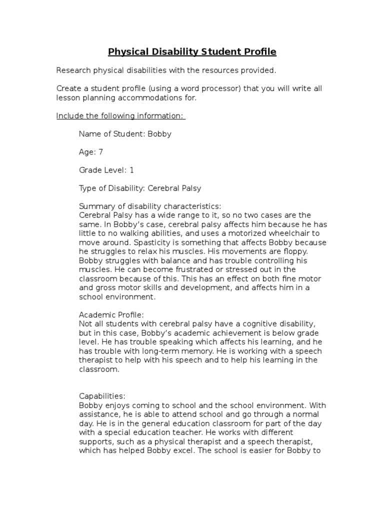 Physical Disability Student Profile | PDF | Career & Growth | Self ...