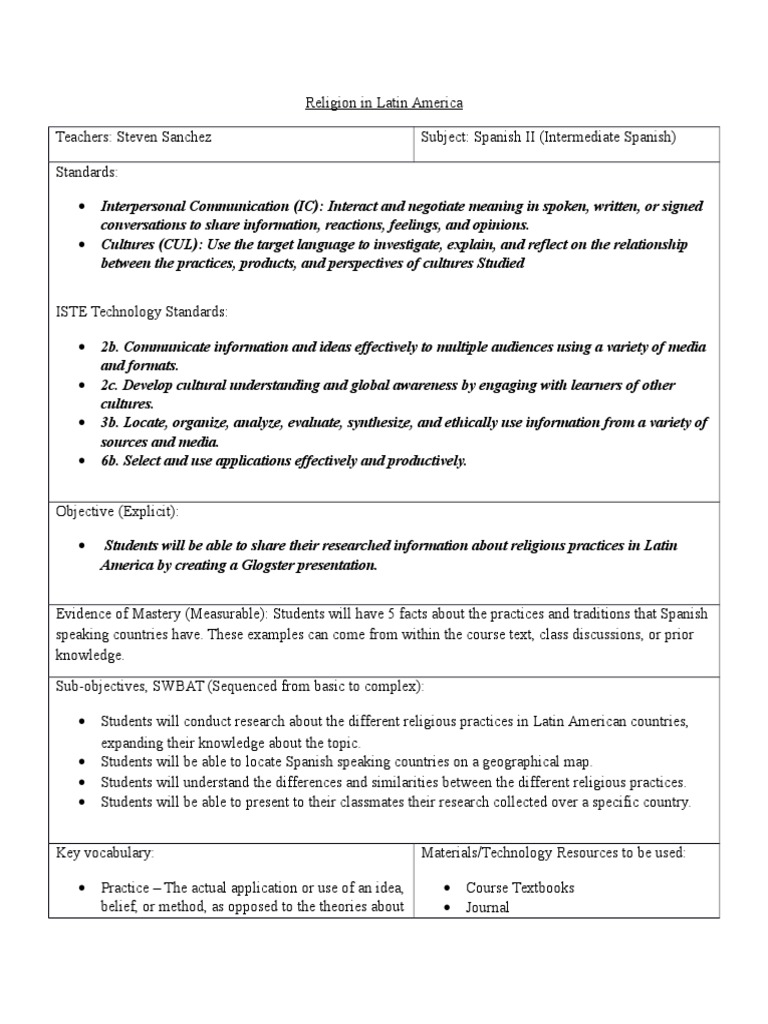 Religion in Latin America Lesson Plan | PDF | Traditions | Information