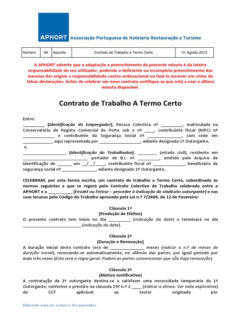 48 Contrato Trabalho Termo Certo | Trabalho Temporário | Banco de Horas