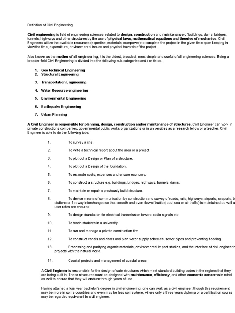 Definition of Civil Engineering | PDF | Civil Engineering | Engineering