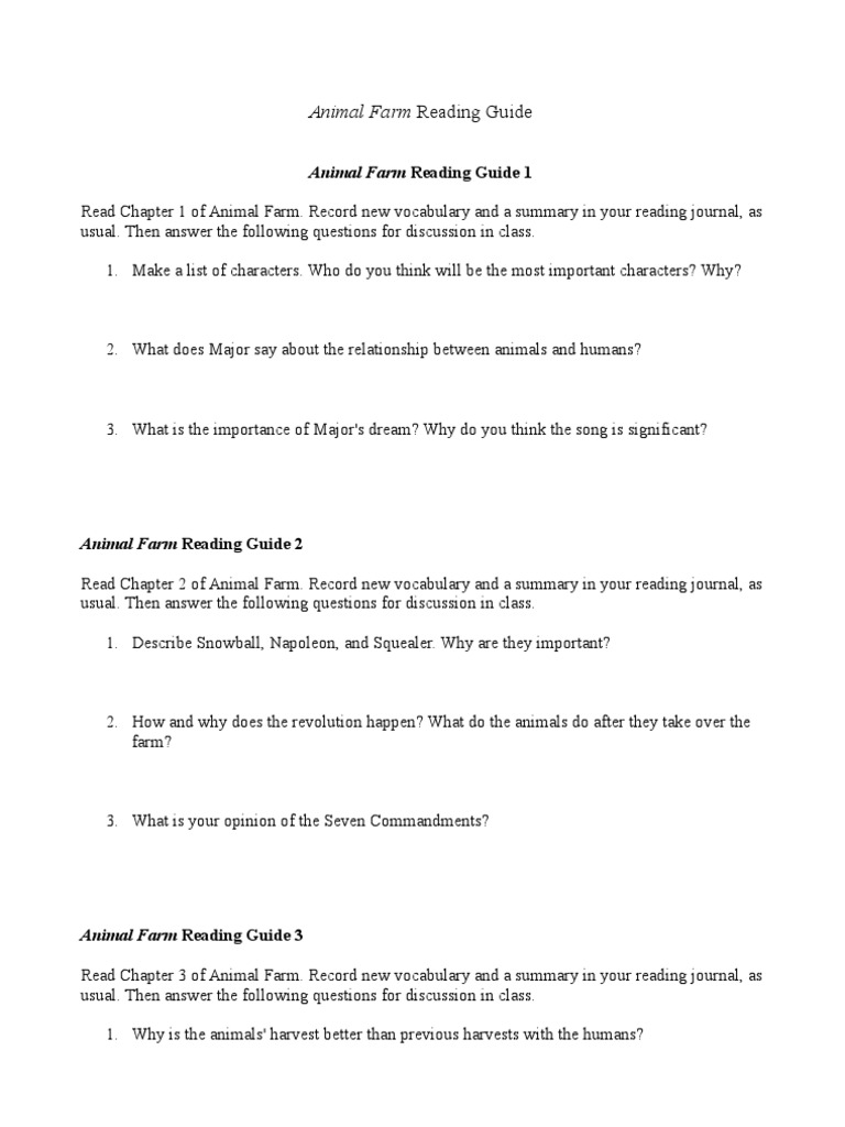 Animal Farm Reading Guide | PDF