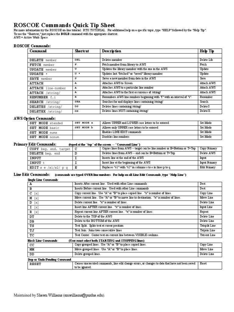 ROSCOE Quick Commands | PDF | Computing | Software
