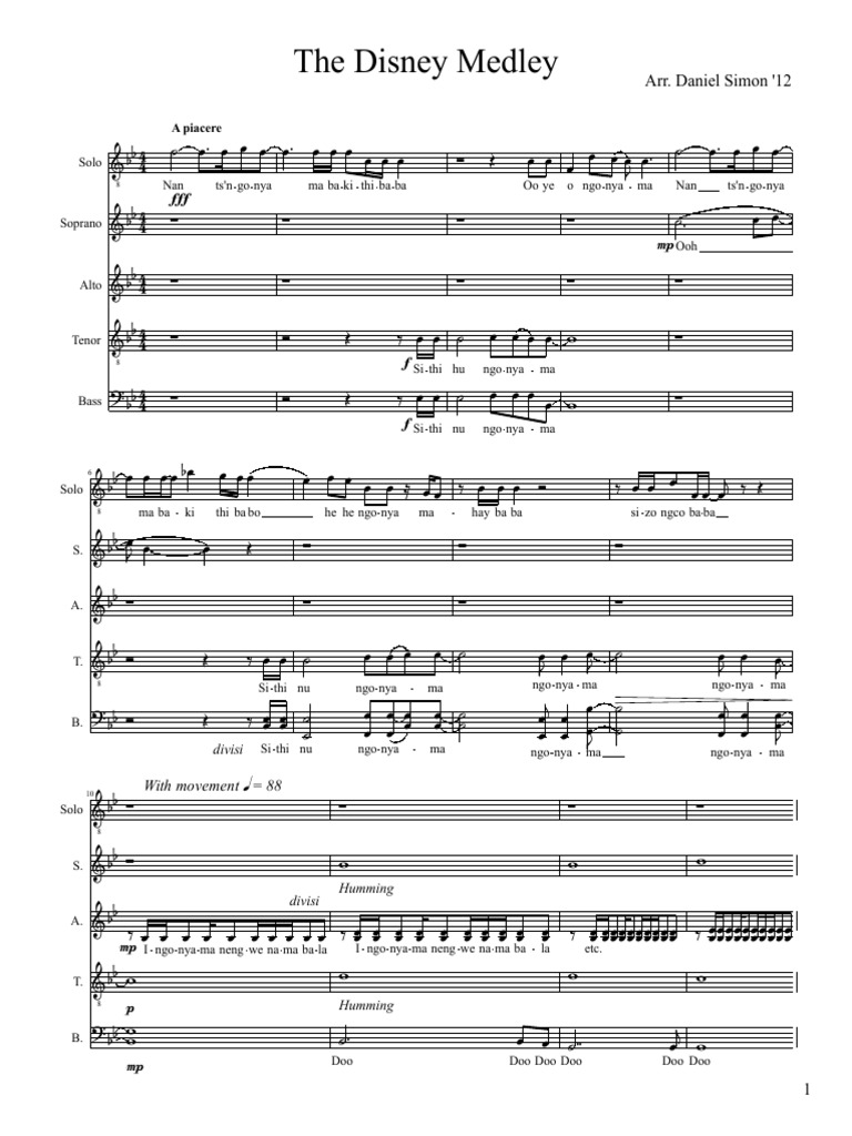 Disney Medley Arranged by Daniel Simon | PDF