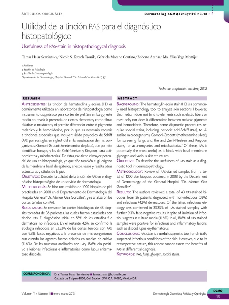 La utilidad de la tinción PAS en el diagnóstico histopatológico de ...