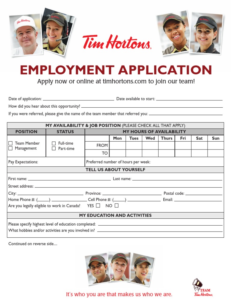 Tim Horton Job Application From PDF | PDF | Disability | Employment