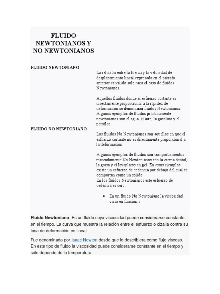 Fluido Newtonianos y No Newtonianos | PDF | Viscosidad | Fluido