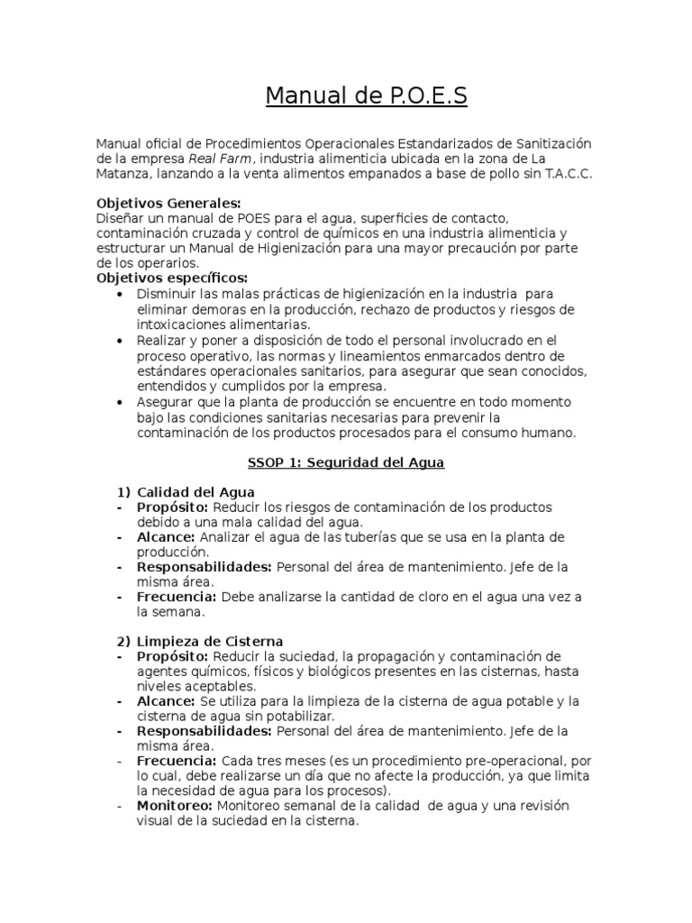 Manual de POES para Sanitización Alimentaria | PDF | Detergente ...