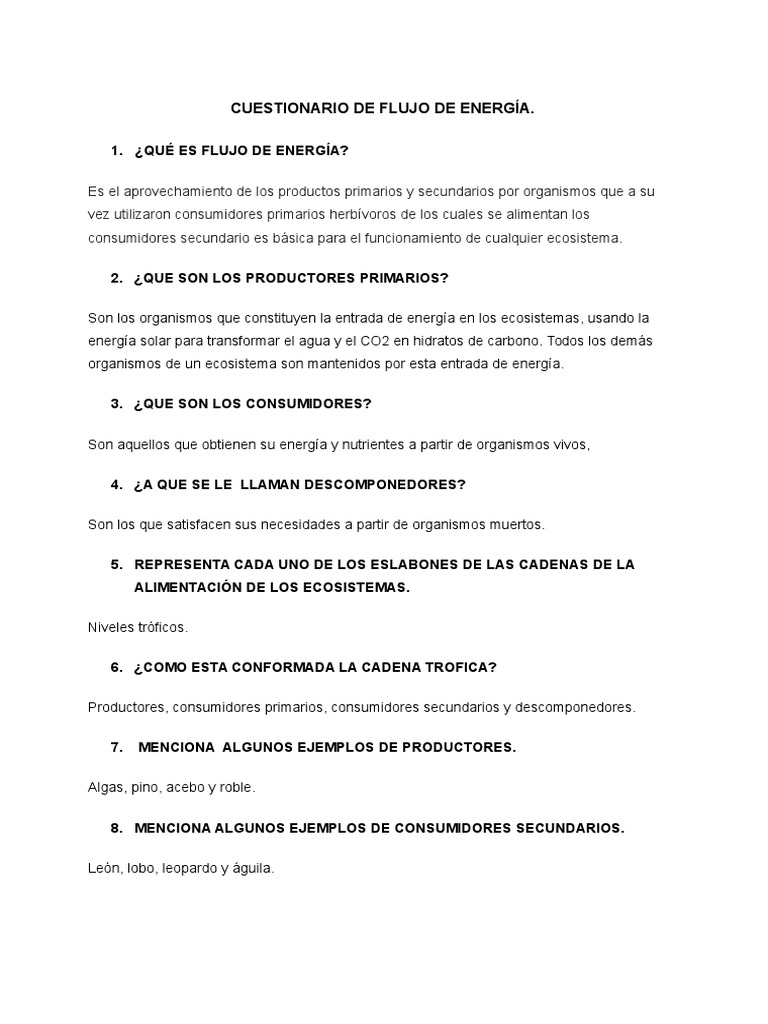 Cuestionario de Flujo de Energía | PDF | Biogeoquímica | Entorno natural