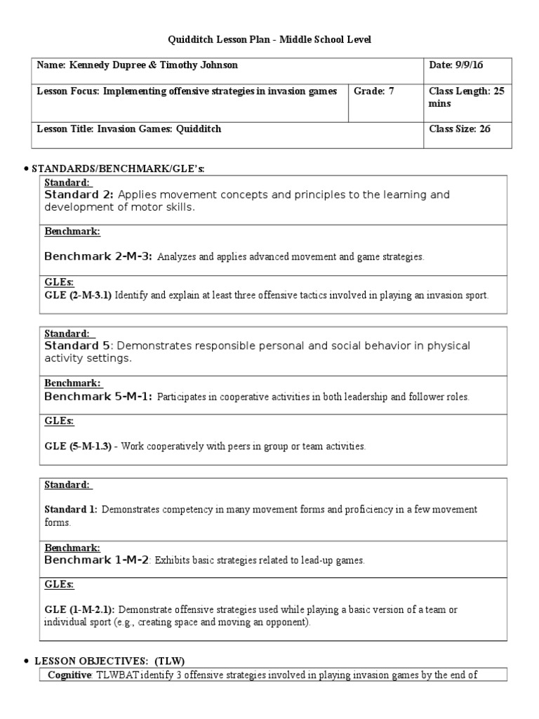 Quidditch Lesson Plan | PDF | Affect (Psychology) | Learning