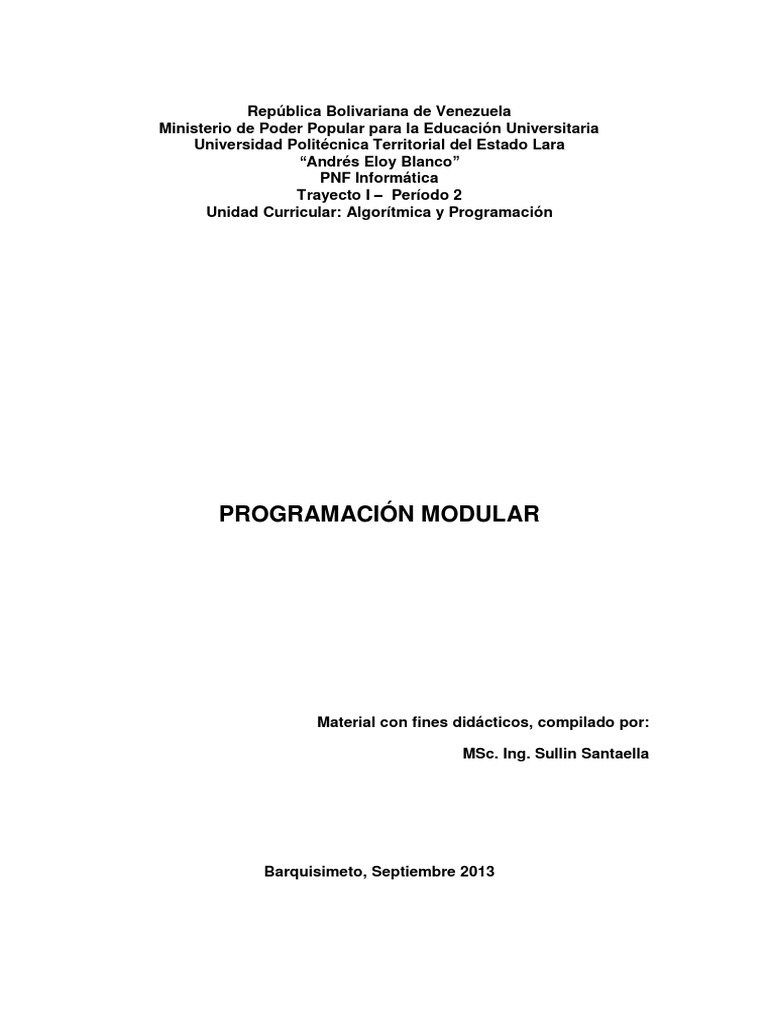 Guia Programacion Modular | PDF | Función (Matemáticas) | Programa de computadora