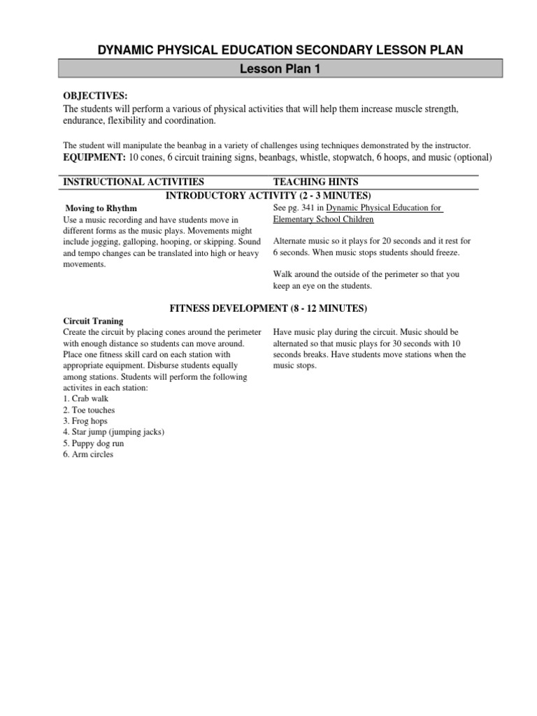 Dynamic Secondary PE Lesson Plan | PDF | Physical Education | Cognition