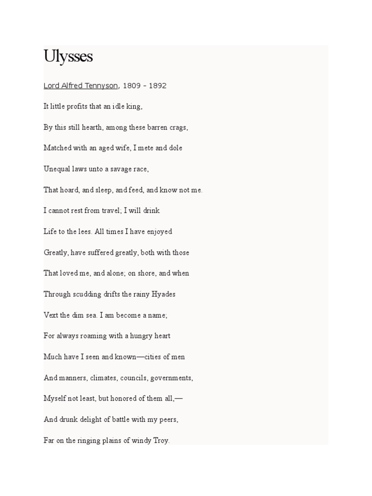 Ulysses: Lord Alfred Tennyson, 1809 - 1892 | PDF
