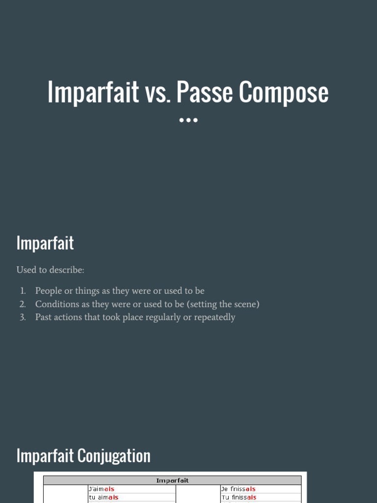 Imparfait vs. Passe Compose Explained | PDF | Language Arts ...
