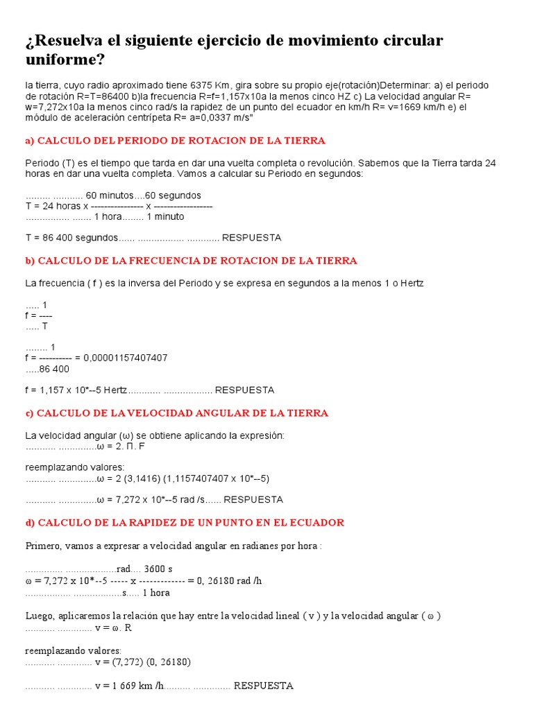 Resuelva El Siguiente Ejercicio de Movimiento Circular Uniforme | PDF