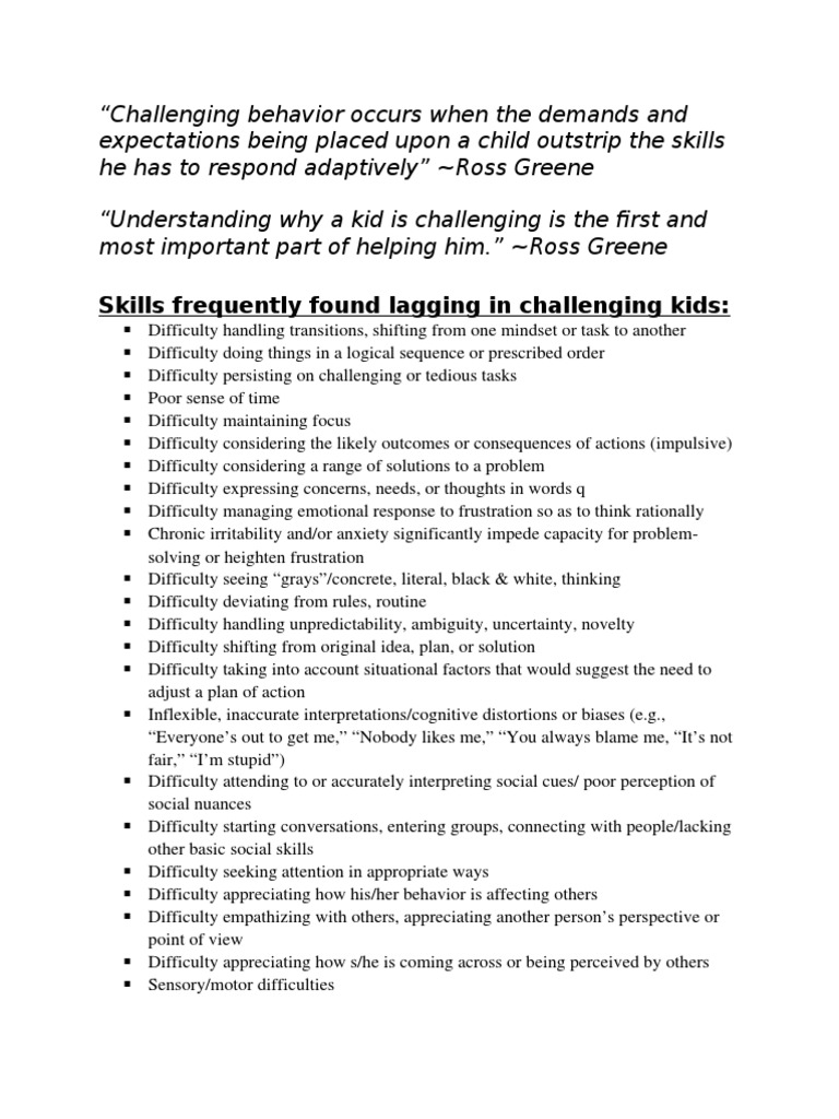 Ross Greene Handout-1 | PDF