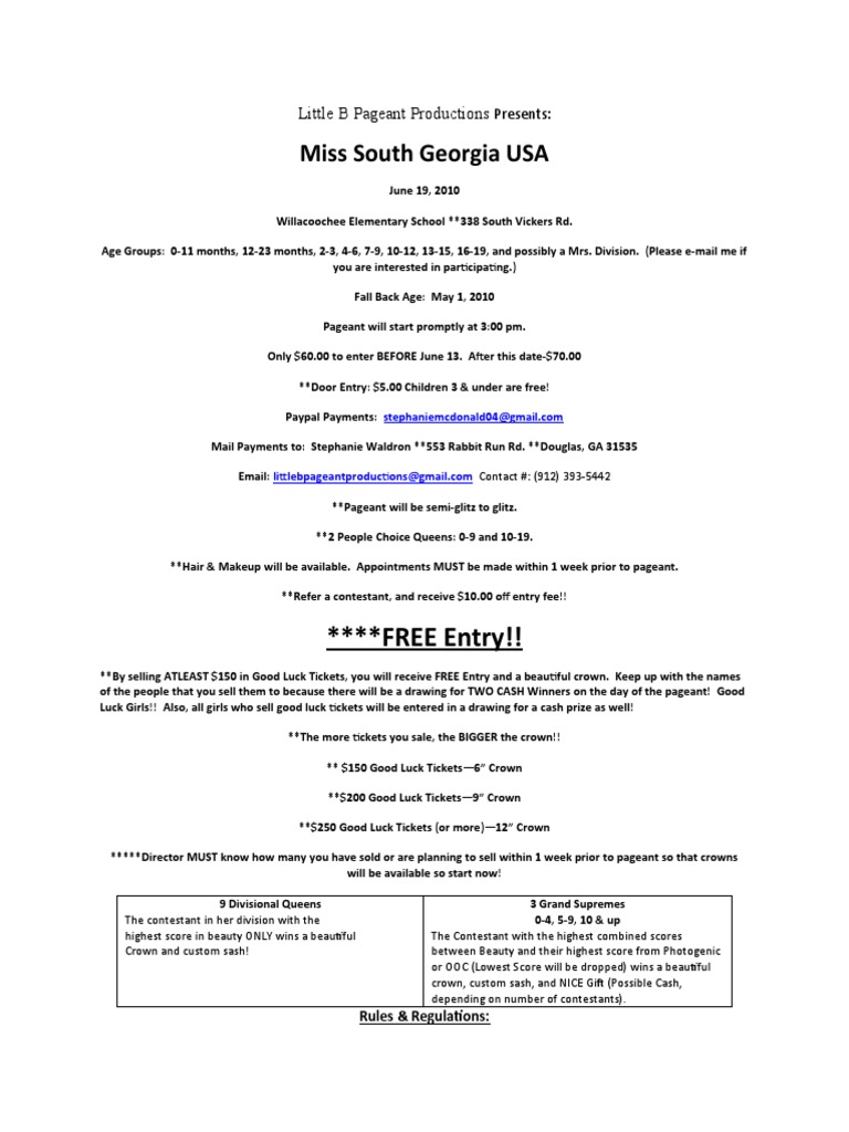 Miss South Georgia USA Pageant | PDF